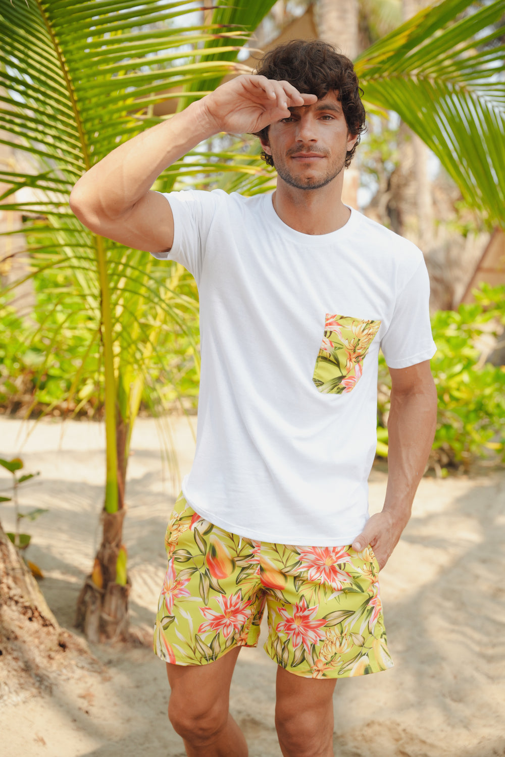 Playera personalizada caballero Flor de pera – Playa Bendita Swimwear